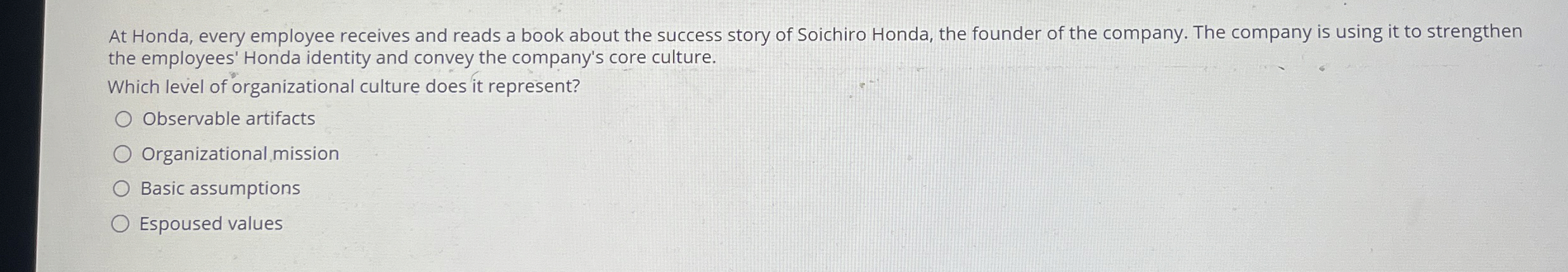 Solved At Honda, every employee receives and reads a book | Chegg.com