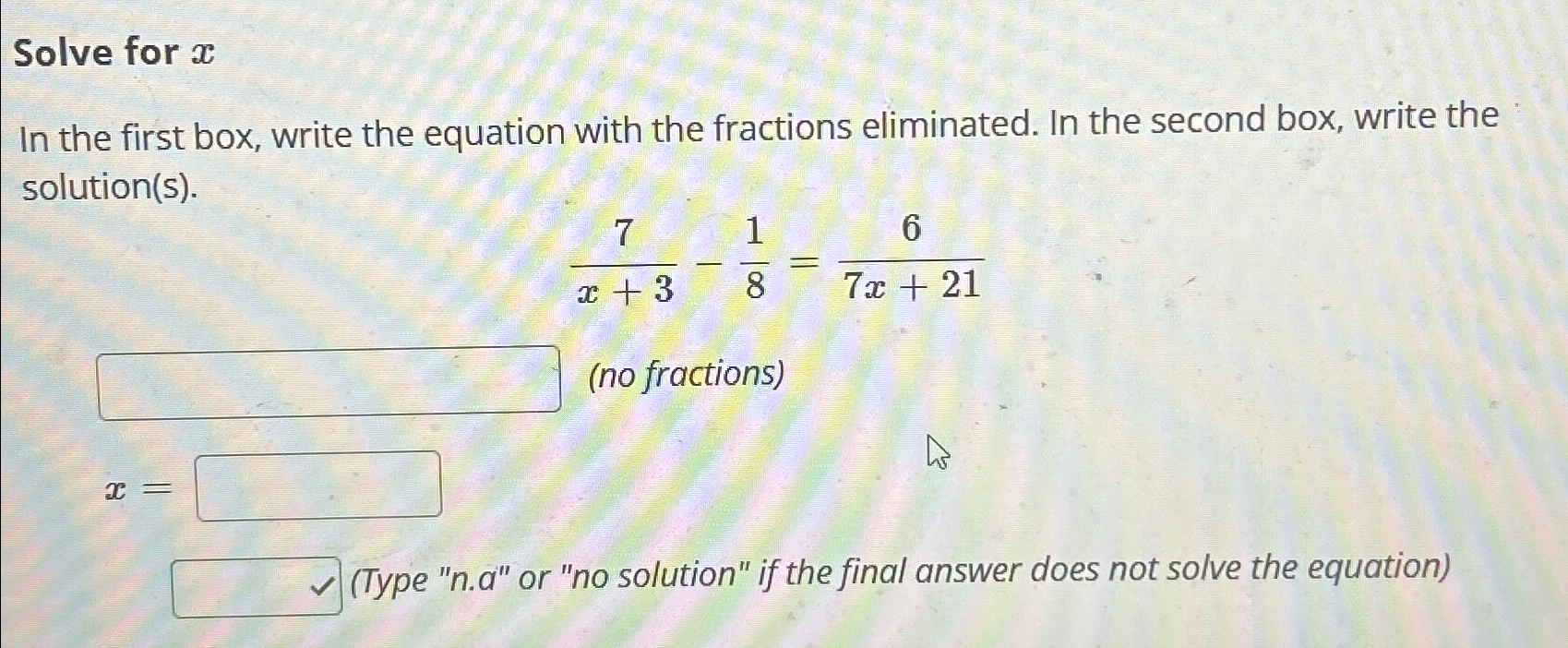 Solved Solve for xIn the first box, write the equation with | Chegg.com