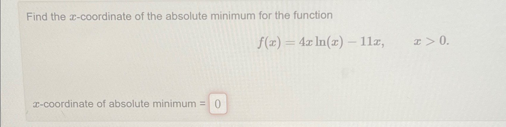 Solved Find the x-coordinate of the absolute minimum for the | Chegg.com
