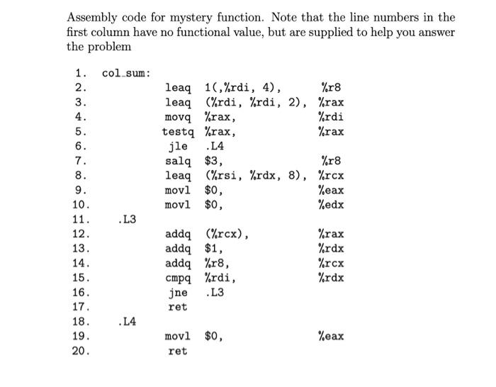 (2) (a) The assembly code of the table below 2c was | Chegg.com