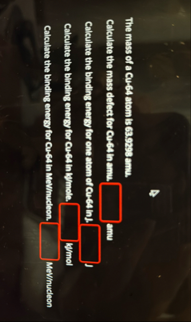 Solved The mass of a Cu-64 ﻿atom is 63.9298 ﻿amu.Calculate | Chegg.com