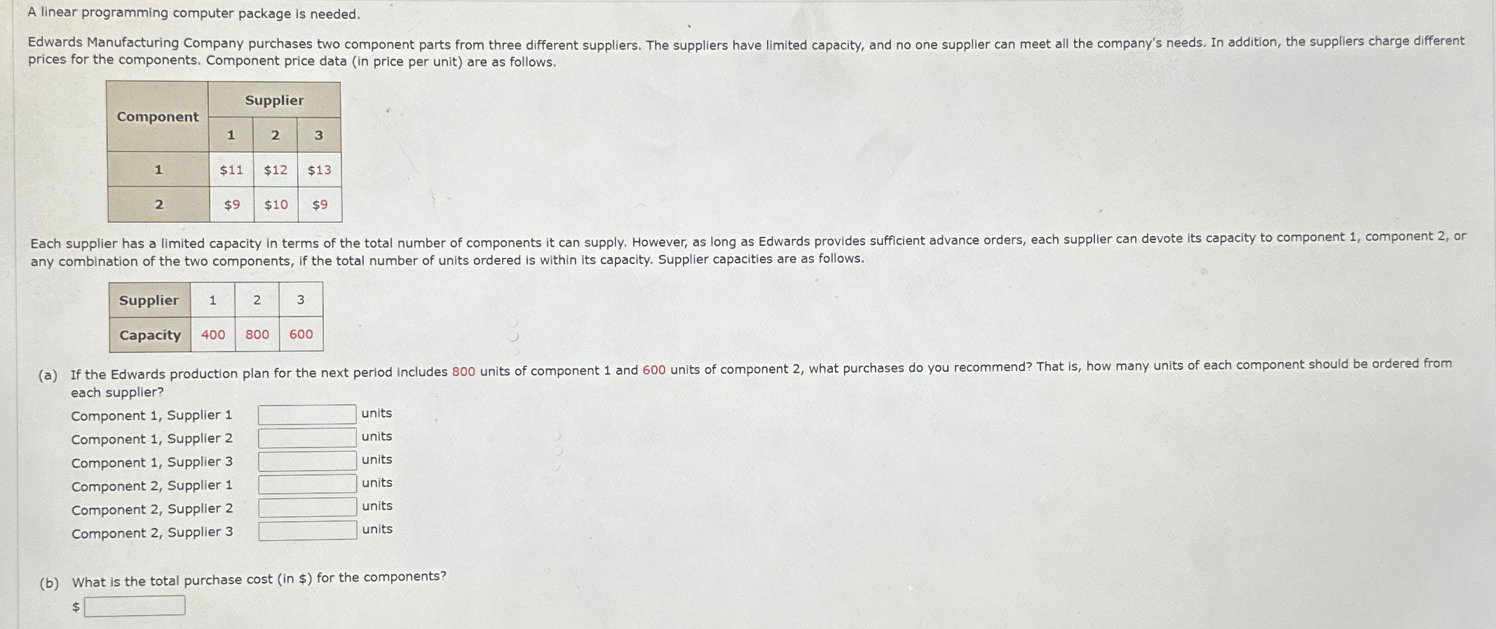 Solved Edward manufacturing Company purchases two component | Chegg.com
