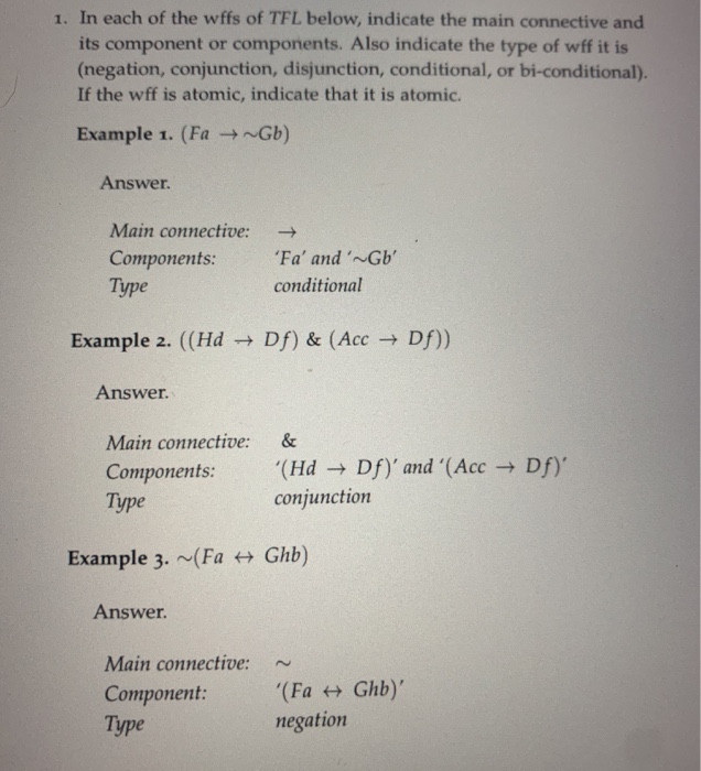 Solved In each of the wffs of TFL below, indicate 1) the | Chegg.com
