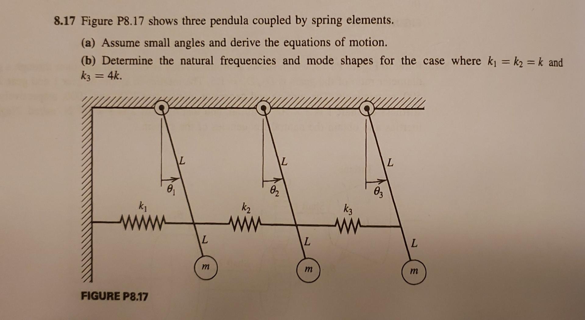 Solved 8.17 Figure P8.17 shows three pendula coupled by | Chegg.com
