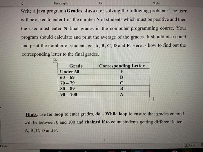 Solved ‏Write a java program (Grades. Java) for solving the | Chegg.com