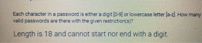 Solved each character in a password is either a digit (0-9) | Chegg.com