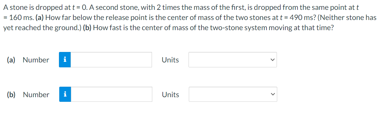 Solved A stone is dropped at t=0. ﻿A second stone, with 2 | Chegg.com