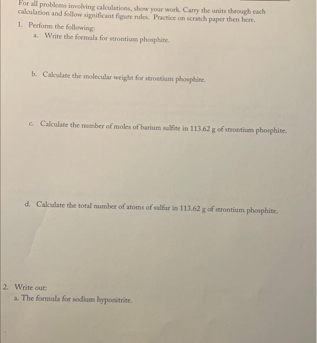 b. Calculate the molecular weight for strontium | Chegg.com