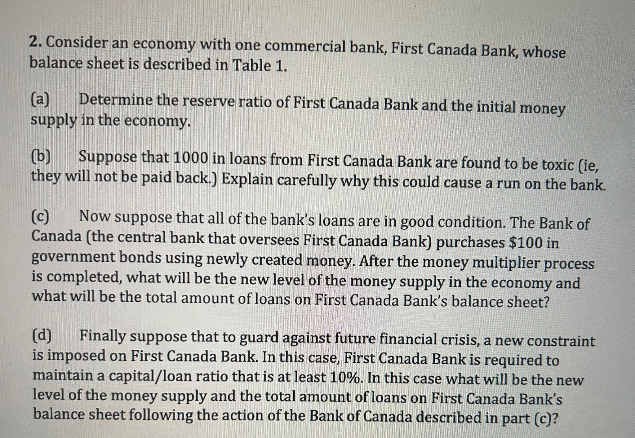 Solved Consider an economy with one commercial bank, First | Chegg.com