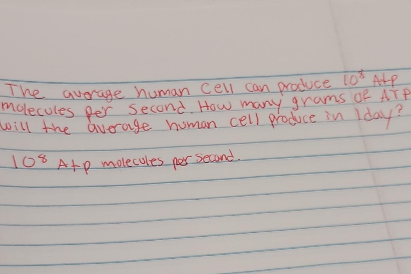Solved The average human cell can produce 108 Atp molecules | Chegg.com