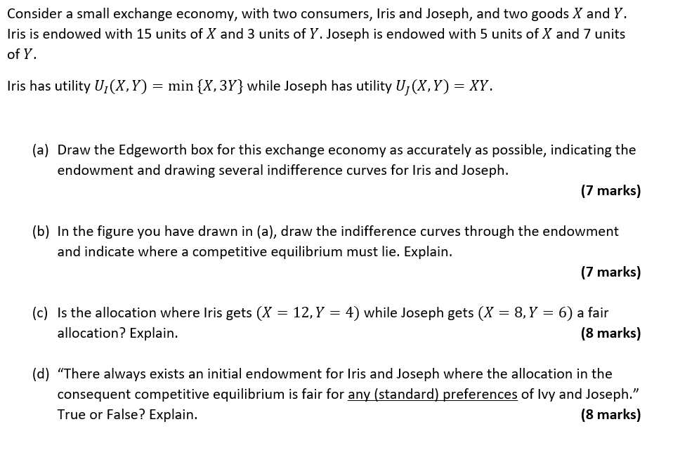 Solved Consider a small exchange economy, with two | Chegg.com
