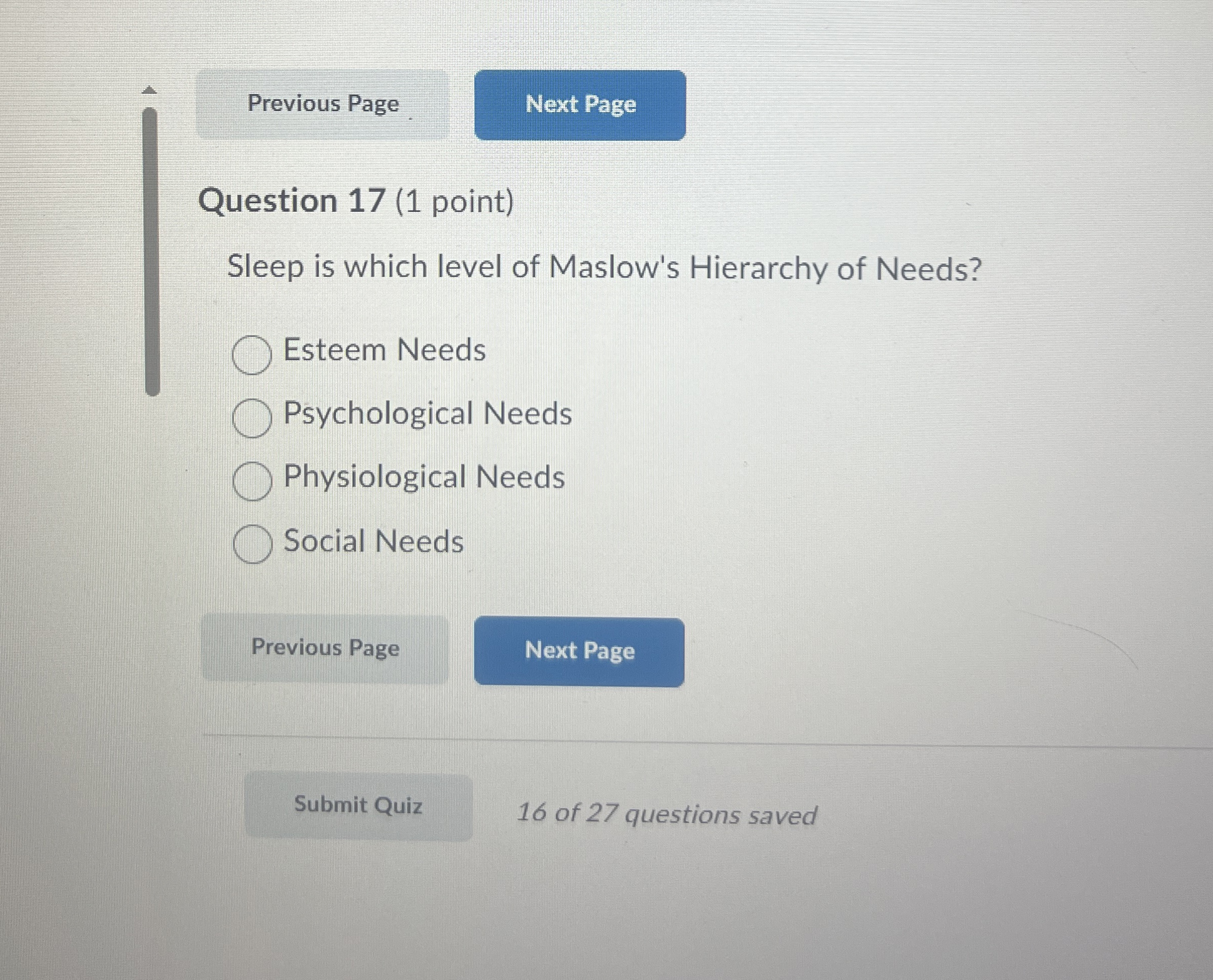 Solved Previous PageQuestion 17 (1 ﻿point)Sleep is which | Chegg.com