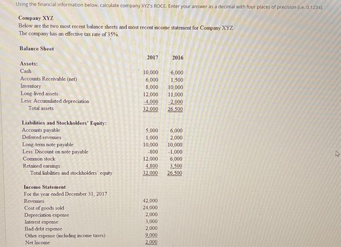 Solved Using the financial information below. calculate | Chegg.com