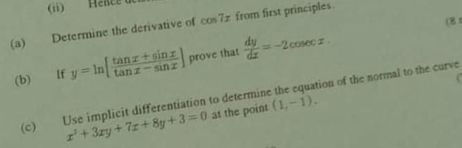 Solved (a) Determine the derivative of cos7x from first | Chegg.com