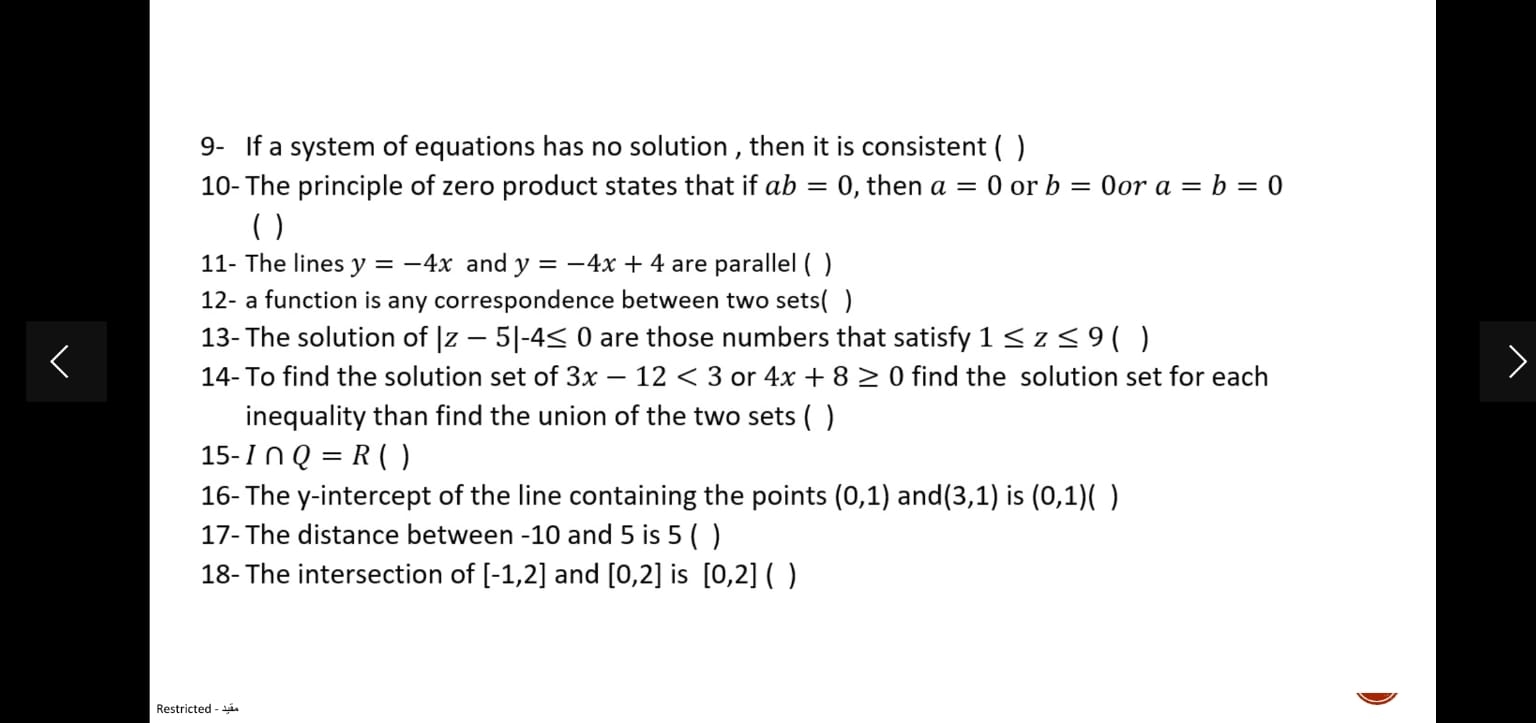 Solved 9- ﻿If a system of equations has no solution, then it | Chegg.com