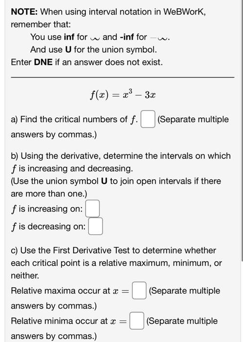 Solved NOTE: When using interval notation in WeBWork, | Chegg.com