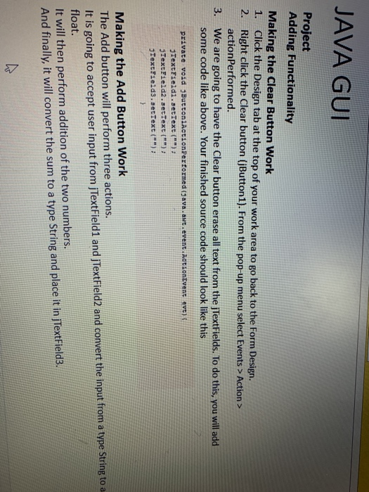 Solved JAVA GUI Project Adding Functionality Making the | Chegg.com