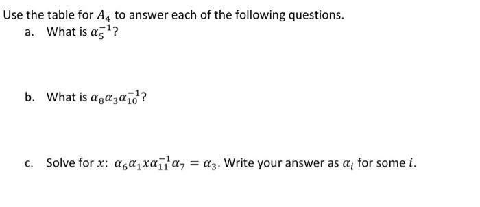 Use the table for A4 to answer each of the following | Chegg.com