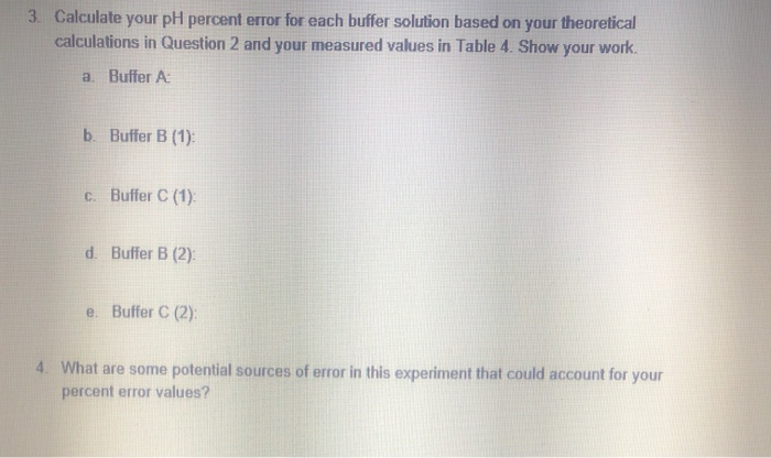 3. Calculate your pH percent error for each buffer | Chegg.com