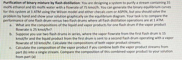 Solved Purification of binary mixture by flash distillation: | Chegg.com
