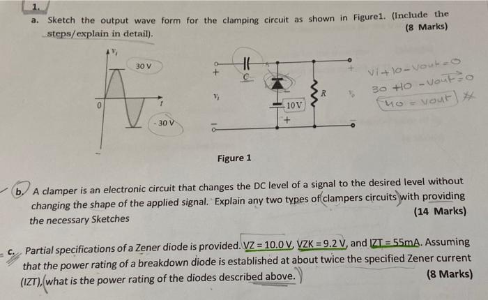 Solved 1. a. Sketch the output wave form for the clamping | Chegg.com