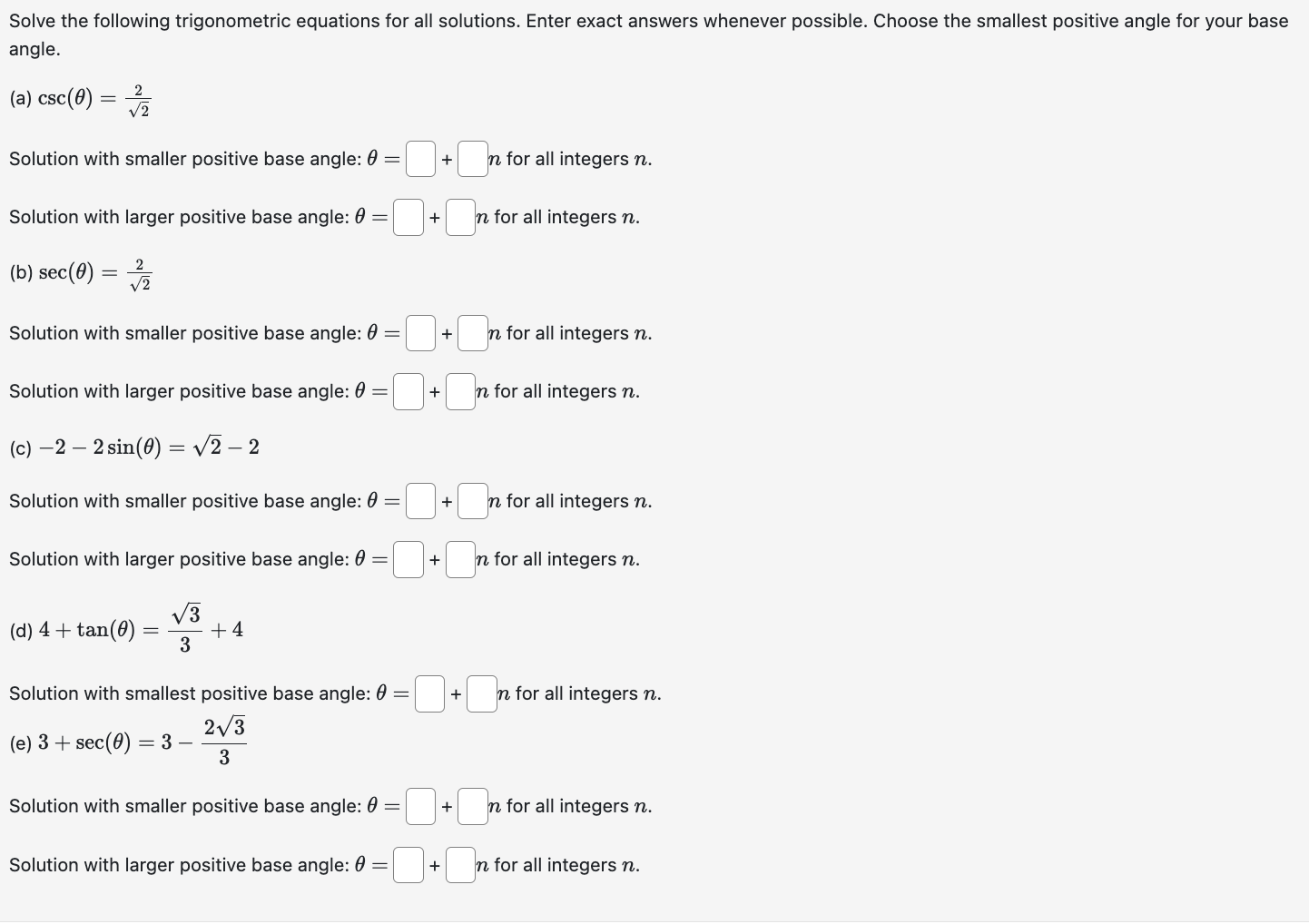 Solved Solve the following trigonometric equations for all | Chegg.com