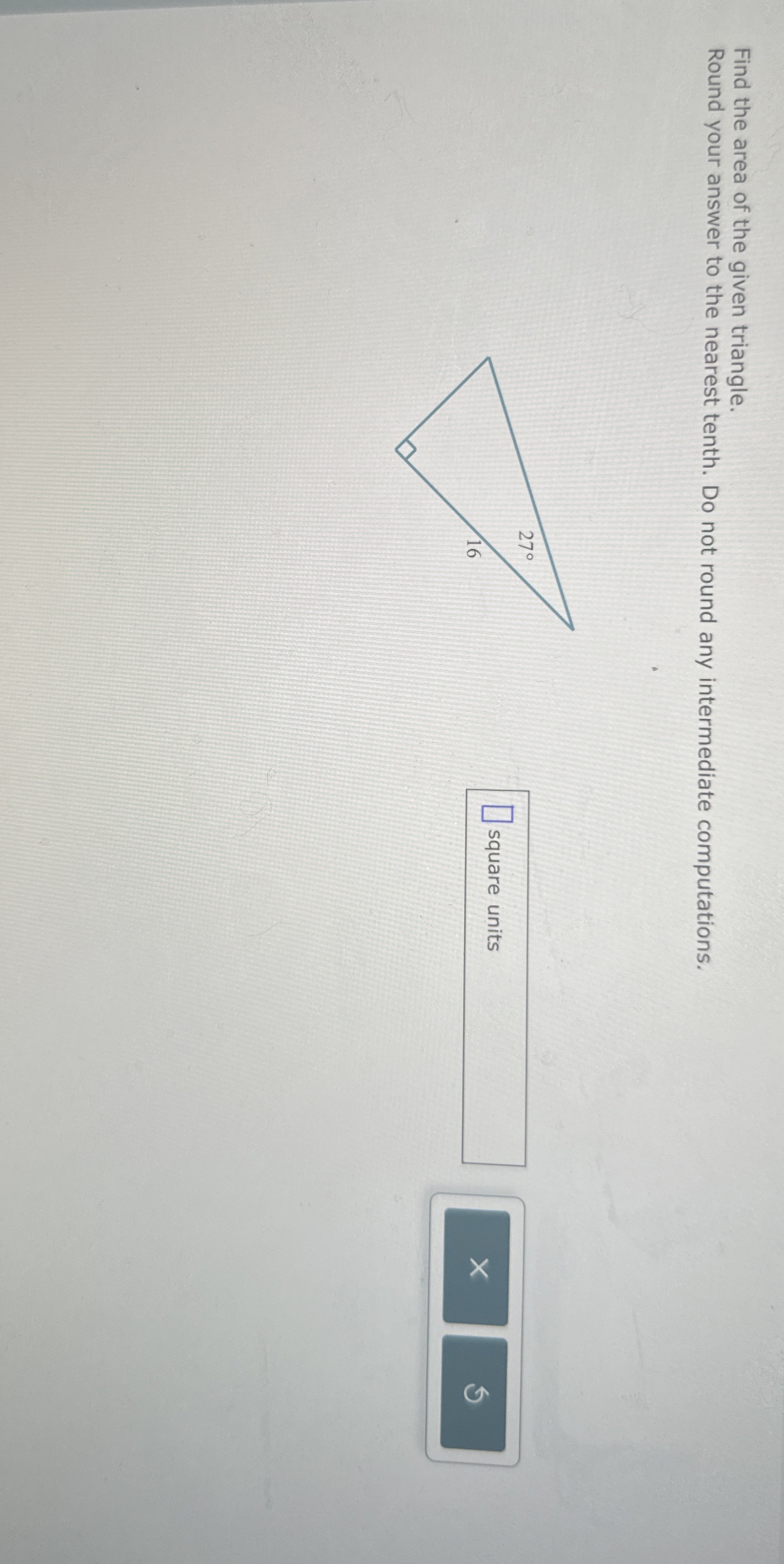 Solved Find the area of the given triangle.Round your answer | Chegg.com