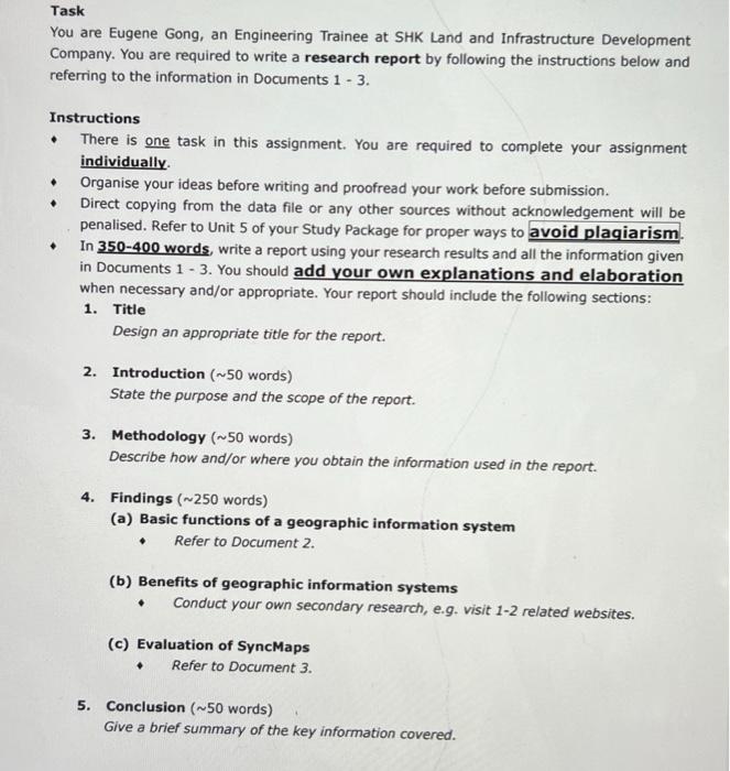 Solved Task You are Eugene Gong, an Engineering Trainee at | Chegg.com