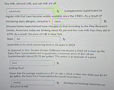 Solved Soy milk, almond milk, and oat milk are allA | Chegg.com