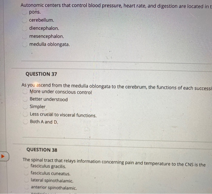 Solved Autonomic centers that control blood pressure, heart | Chegg.com