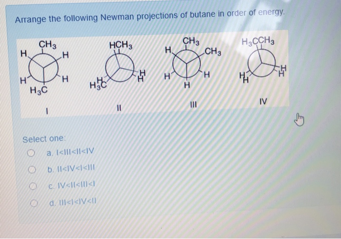 Solved Arrange the following Newman projections of butane in | Chegg.com