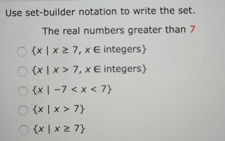 Solved Use set-builder notation to write the set. The real | Chegg.com