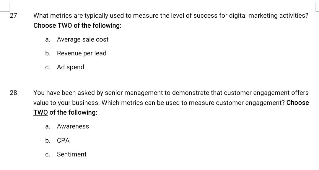 Solved 27. What metrics are typically used to measure the | Chegg.com
