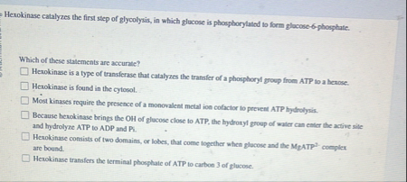 Solved Hexokinase catalyzes the first step of glycolysis, in | Chegg.com
