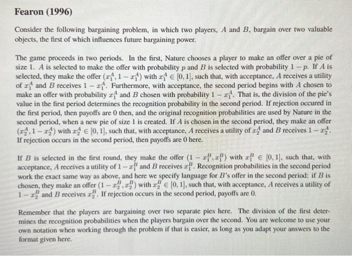 Solved Consider the following bargaining problem, in which | Chegg.com