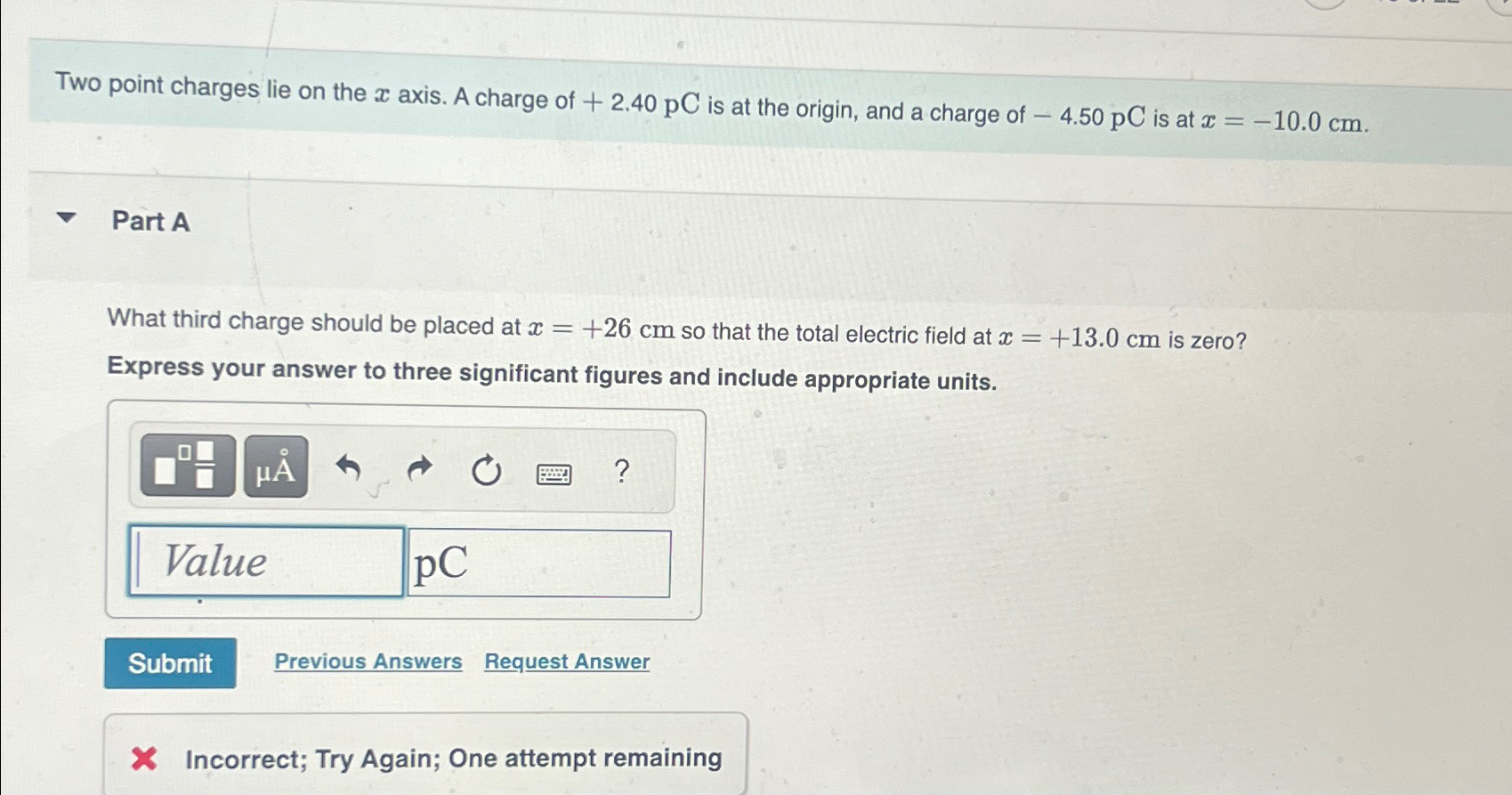 Solved Two point charges lie on the x ﻿axis. A charge of | Chegg.com