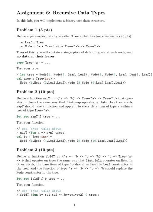 Assignment 6: Recursive Data Types In this lab, you | Chegg.com