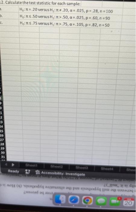 Solved 2. Calculate the test statistic for each sample: | Chegg.com
