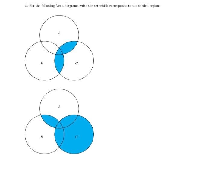 Solved 1. For the following Venn diagrams write the set | Chegg.com