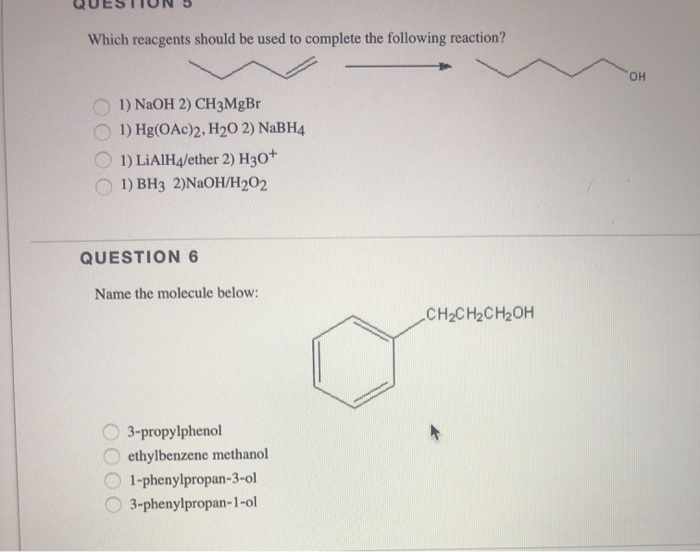 Solved Which reacgents should be used to complete the | Chegg.com