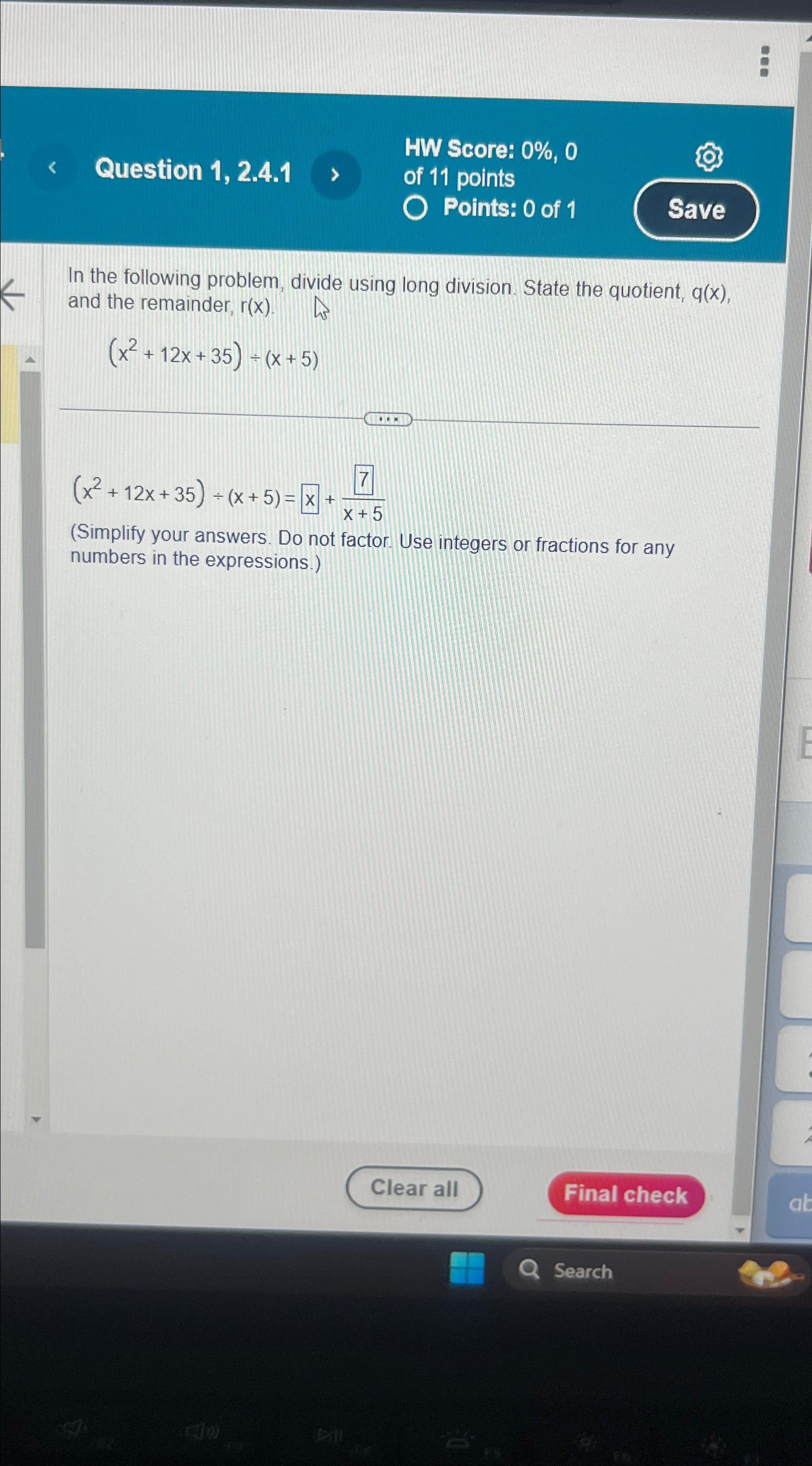Solved In the following problem, divide using long division. | Chegg.com