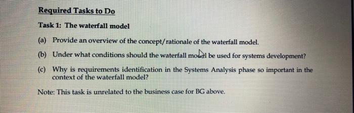 Solved Required Tasks to Do Task 1: The waterfall model (a) | Chegg.com