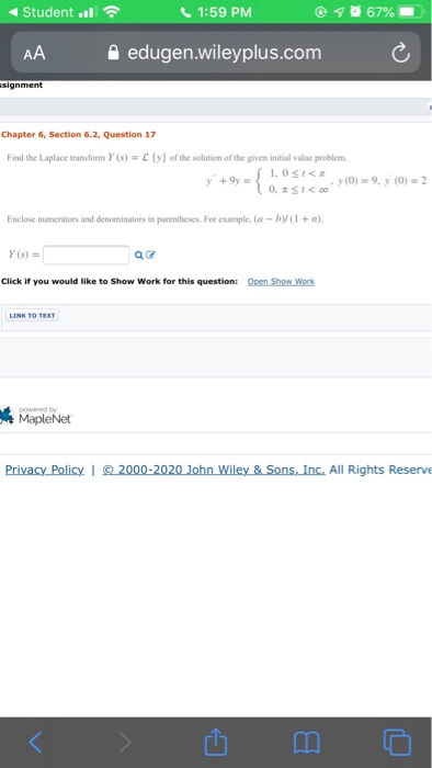 Solved Student II 1:59 PM @ 10 67% AA edugen.wileyplus.com | Chegg.com