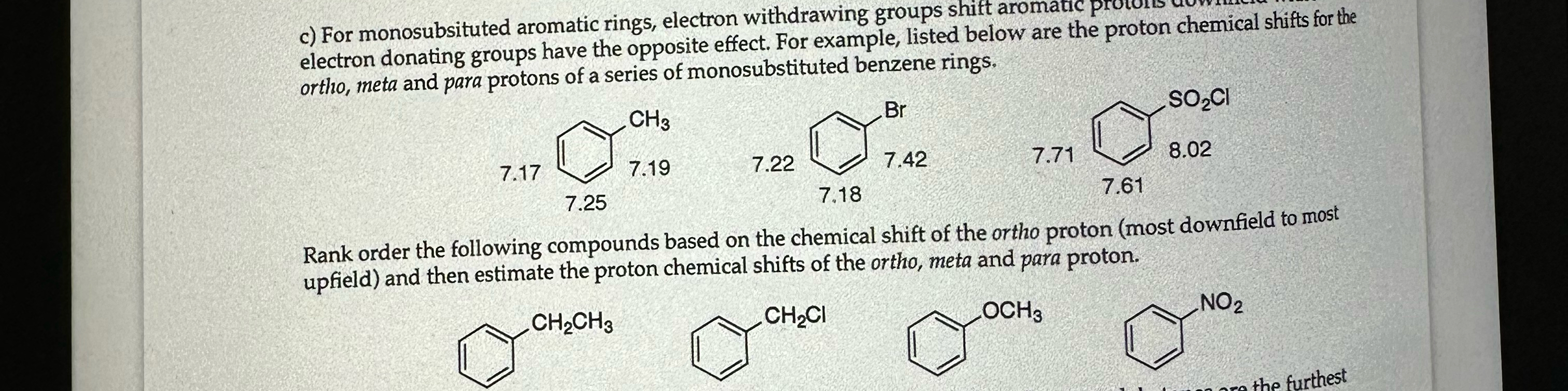Solved c) ﻿For monosubsituted aromatic rings, electron | Chegg.com