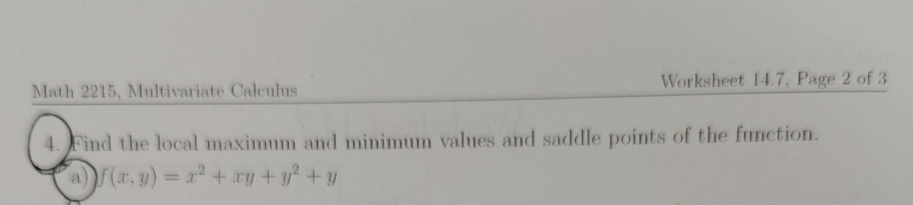Solved Math 2215, Multivariate Calculus Worksheet 14.7, Page | Chegg.com