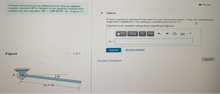 Solved Review A linear torsional spring deforms such that an | Chegg.com