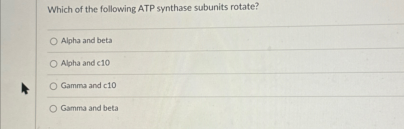 Solved Which of the following ATP synthase subunits | Chegg.com