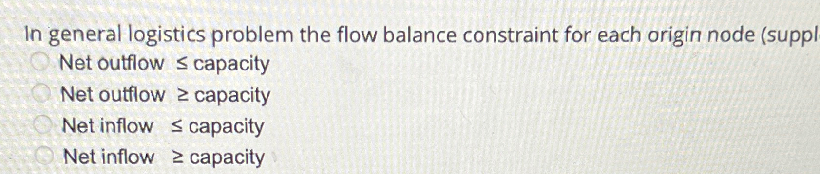 Solved In general logistics problem the flow balance | Chegg.com