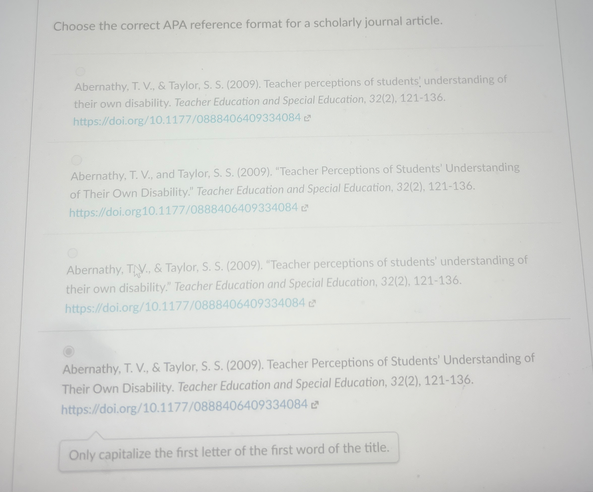 Solved Choose the correct APA reference format for a | Chegg.com