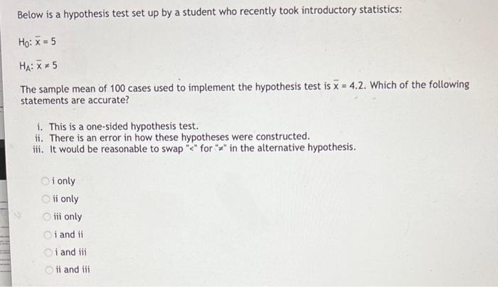 Solved Below is a hypothesis test set up by a student who | Chegg.com